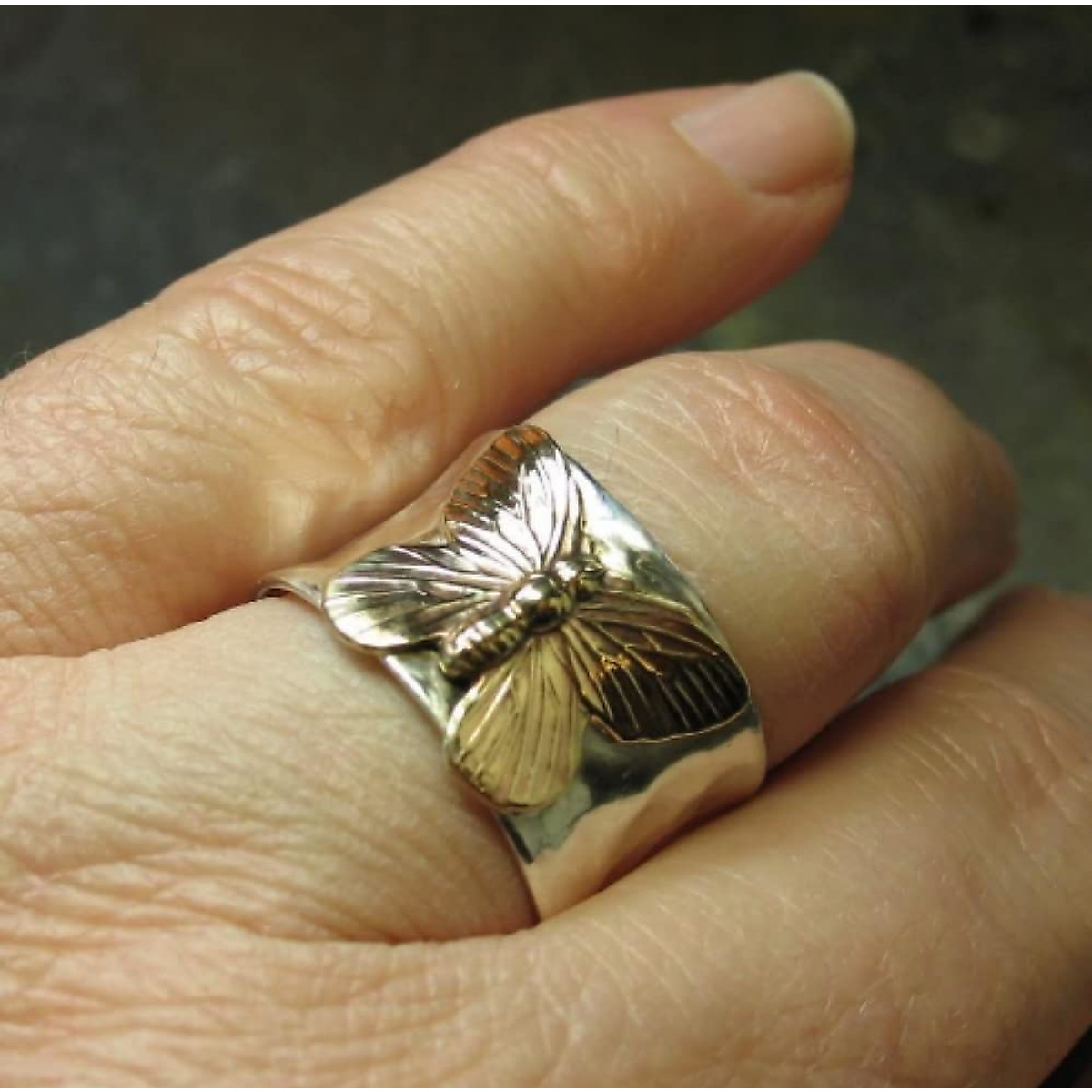 HUKQBUNX 925 Sterling Silver Two-Color Butterfly Women's Fashion Precious Small Insect Shiny Ring Size 6-10 (Size 9)