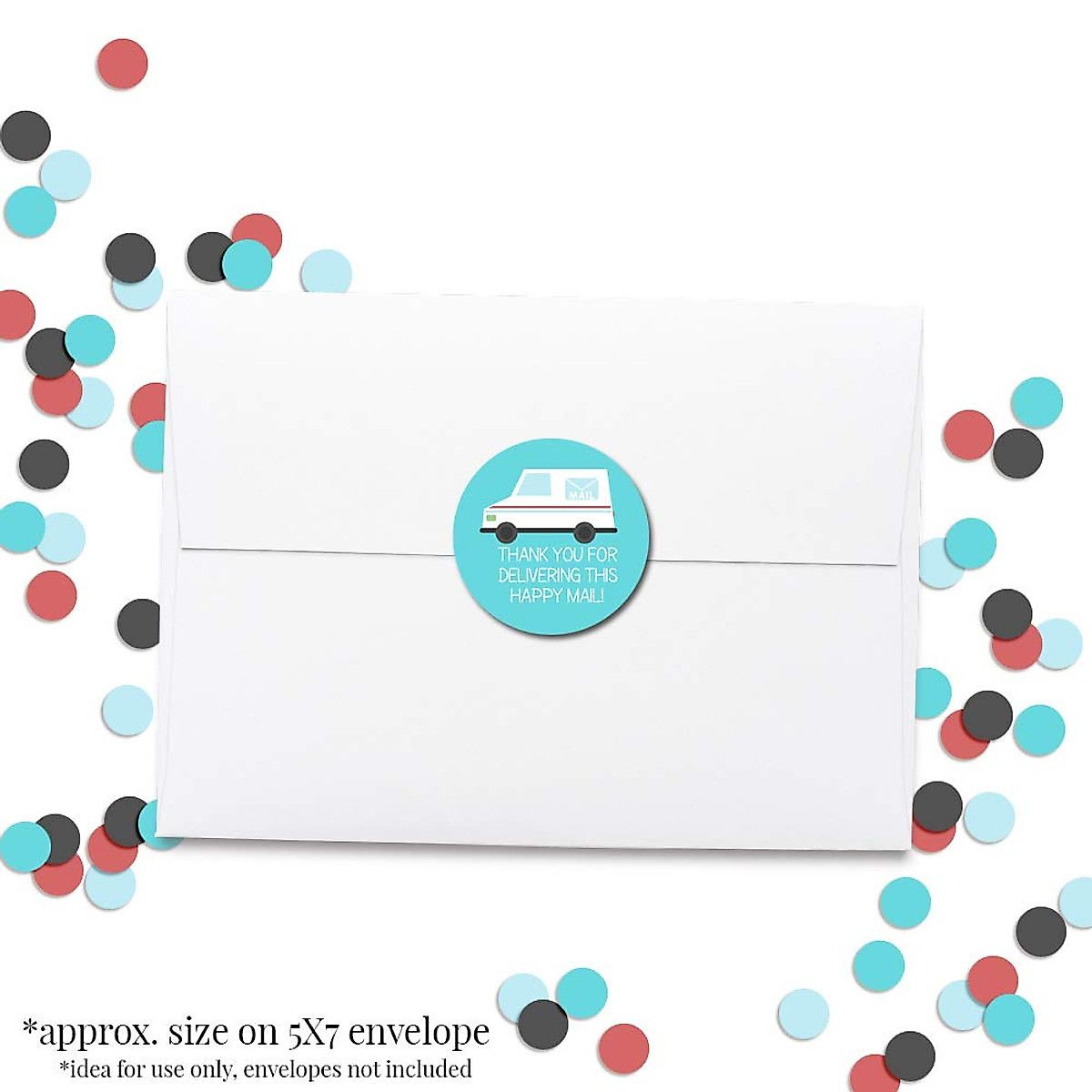 Happy Mail Themed Thank You Postal Worker Appreciation Sticker Labels for Small Businesses, 60 1.5" Circle Stickers by AmandaCreation, Great for Envelopes, Postcards, Direct Mail, & More!