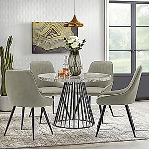 Alunaune Modern Dining Chairs Set of 2 Upholstered Kitchen Chairs, Mid Century Armless Leisure Accent Chair, Living Room Faux Suede Desk Side Chair with Metal Legs-Grey Green