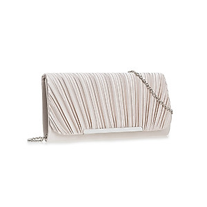 IXEBELLA Classic Evening Clutch Bag for Women Pleated Flap Satin Formal Clutch Purse for Wedding (Champagne)