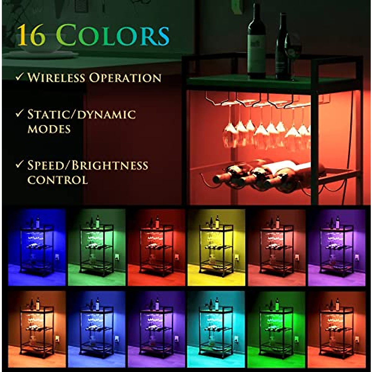 Boss Premium® BarUSA™ LED Bar Cart for Home Mini Portable Wine Bar Coffee Carts Small Mobile Serving Stand Liquor Beverage Drink Tea Alcohol Kitchen Rolling Cart - Designed in USA (Patented)