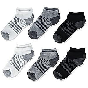 Amazon Essentials Unisex Kids' Cushioned Athletic Low Cut Socks, 6 Pairs, Black/White/Grey, Medium