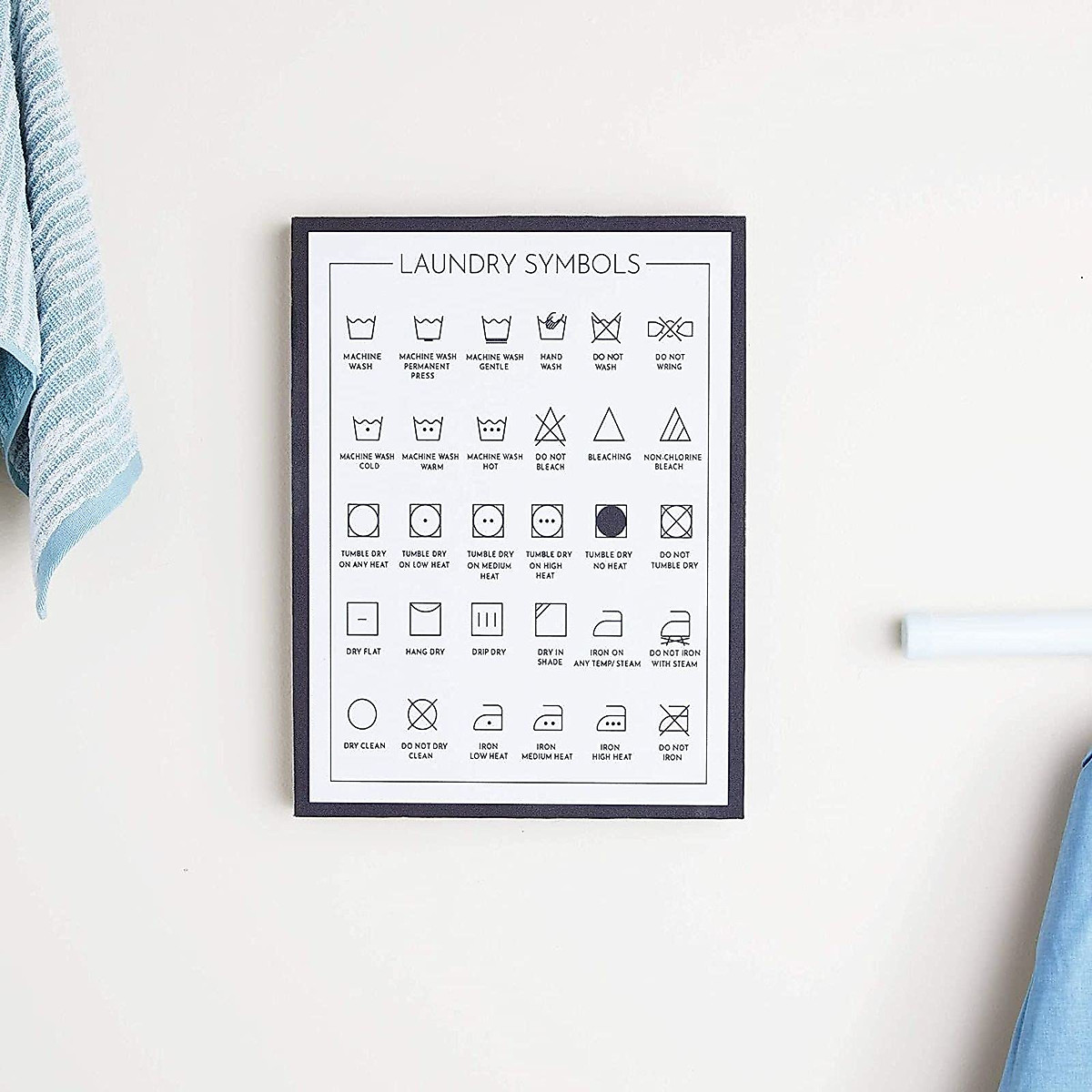 Juvale Framed Laundry Symbols Wall Art Canvas, Laundry Room Decor Sign (12 x 16 In)