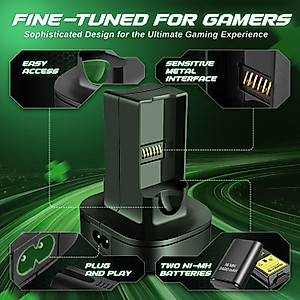 TNP Rechargeable Battery 2-Pack Compatible with Xbox 360 Controller Battery Pack NiMH 500 mAh with Dual Charging Station for Xbox 360 Controller Wireless