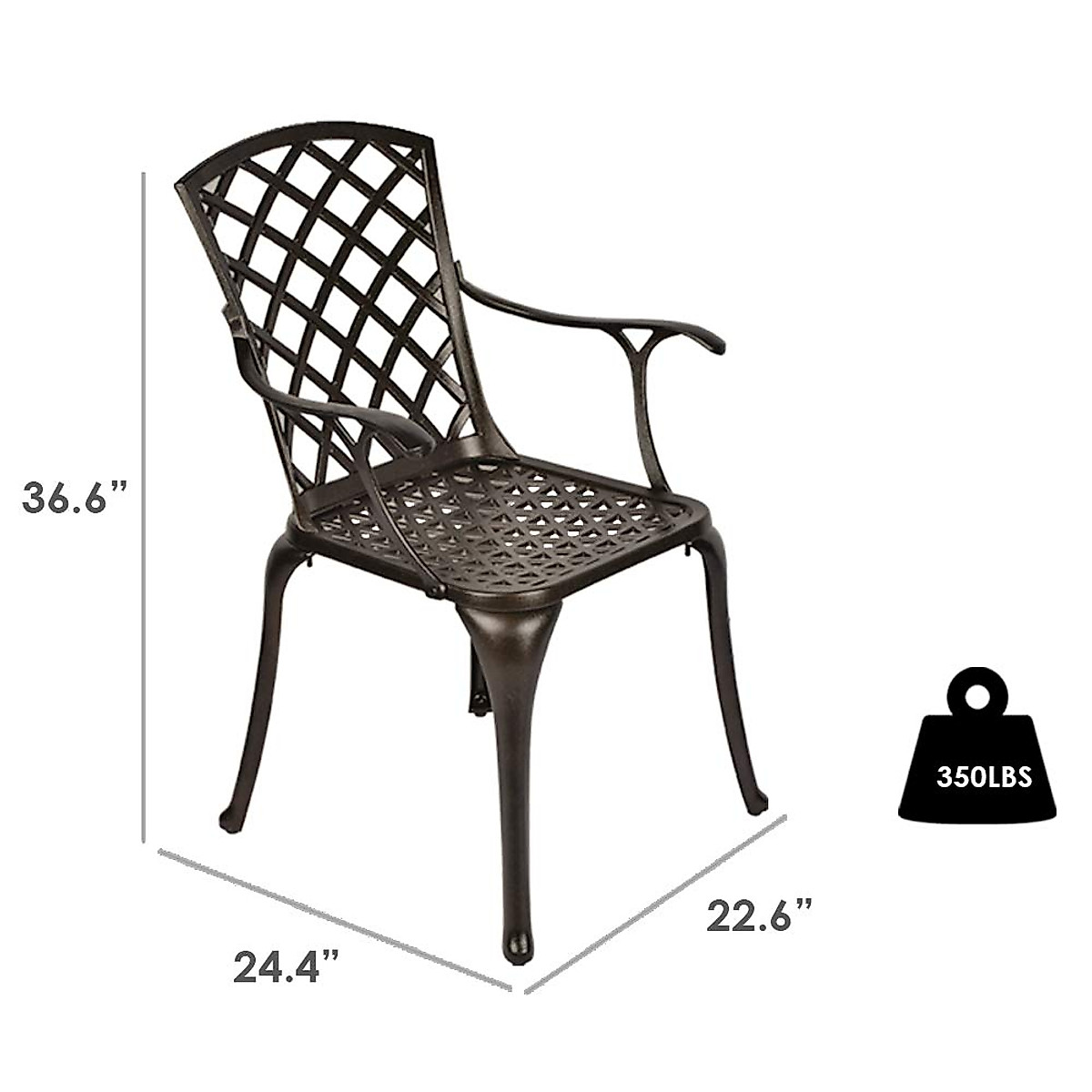 TITIMO Outdoor Bistro Dining Chair Set Cast Aluminum Dining Chairs for Patio Furniture Garden Deck with Lattice-Weave Design, Set of 2,Home Living Room（Mesh Design Chair）