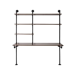 OLDRAINBOW Ladder Desk with Shelves Floating Computer Desk,Wall Mounted Laptop Desks for Small Spaces,Industrial Pipe Bookshelf Narrow Writing Desk