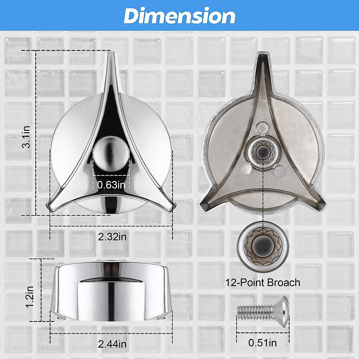 Dreyoo Shower Faucet Handle Replacement for T-31, Compatible with Symmons/Temptrol Tub and Shower Faucets, Shower Knob Replacement Single Handle with Screw and Plug Button, Metal, Chrome Plated