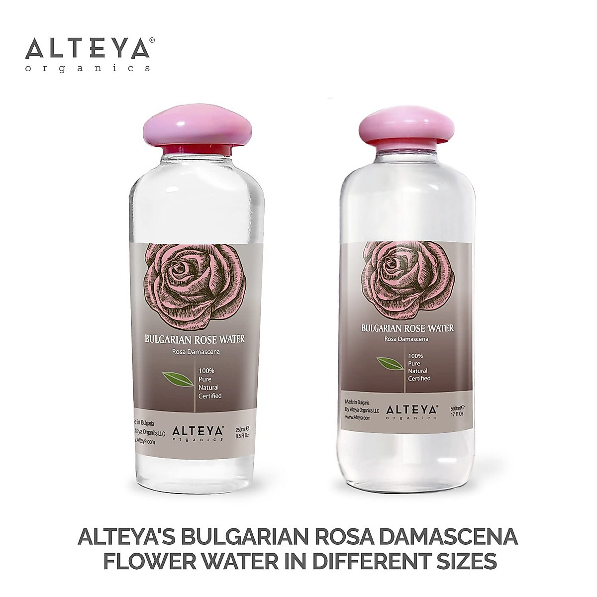 Alteya Organics Rose Water Natural Facial Toner, 17 Fl Oz/500mL Pure Bulgarian Rosa Damascena Flower Water,Award-Winning Moisturizer BPA-Free Bottle with Reducer