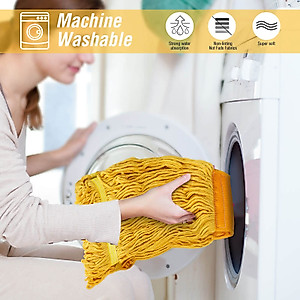 Gadhra Commercial Mop, Looped-End String Industrial Mop, Heavy Duty Mops with 2 String Mop Heads for Floor Cleaning, Blue/Yellow