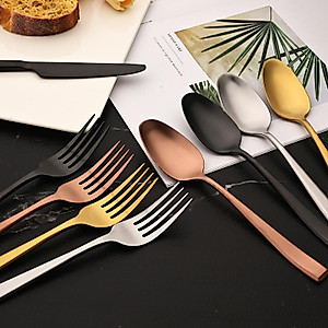 Snplowum 20-piece Black Cutlery Set, 18/10 Stianless Steel Silverware Heavy Duty Tableware Set Include Dinner Knife/Fork/Spoon, Service For 4, Matte Polish