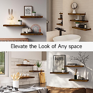 BAYKA Floating Wood Shelves - Wall Mounted for Bathroom,Bedroom,Living Room,Kitchen,Small Hanging Shelf for Books/Storage/Room Decor with 22lbs Capacity(Rustic Brown,Set of 3,15.7inch)
