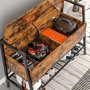 IRONCK Storage Bench, Industrial Shoe Rack Bench with Storage Box, Holds Up to 240 LB Shoe Organizer for Entryway, Bedroom, Closet & Hallway, Entryway Bathroom