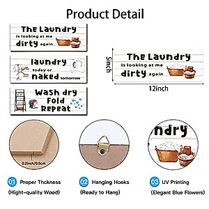 CAKIROTS Laundry Room Decor and Accessories 3 Pieces Laundry Room Organization Wooden Signs Wash Dry Fold Repea Accessories Wood Laundry Rules Sign, 12 x 5 Inch
