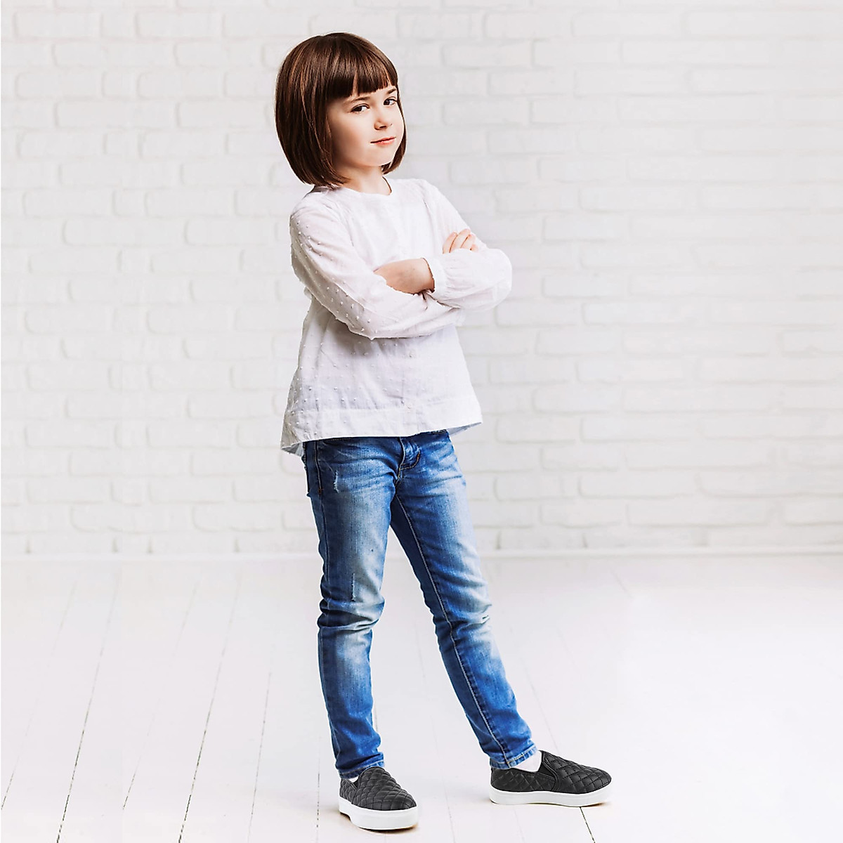 NCCB Girls Sneakers Slip On Casual Sneakers for Girls Nonslip Comfort Lightweight Flats Shoes for Big Girls Little Girls Black 2