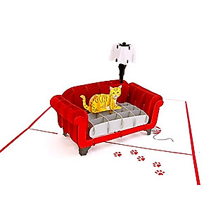 Liif Cat 3D Greeting Pop Up Card for All Occasions, Cat Birthday Card - Kitty, Cute, Fun, Thinking of You, Just Because, Thank You, Retirement, Cat Lover Gift (Cat On Couch)