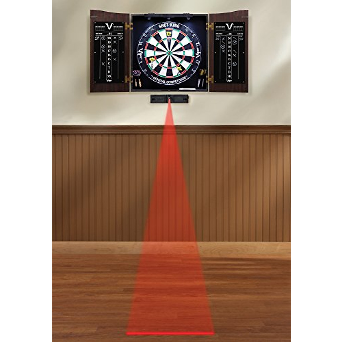 Viper by GLD Products Viper Vault Cabinet & Shot Sisal/Bristle Ready-to-Play Bundle: Elite Set (Shot King Dartboard, Darts, Shadow Buster and Laser Throw Line), Black