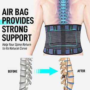 FEATOL Back Brace with Inflatable Pad for Men Women Lower Back Pain Relief, Heavy Lifting,Scoliosis and Herniated Disc Breathable Back Support Belt L/XL fits 29"-37“