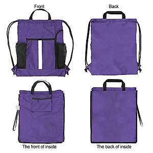 BeeGreen Purple String Bag Sack Gym Backpack with Shoe Compartment and Two Water Bottle Holder for Men Women Lightweight Durable Drawstring Cinch Sackpack