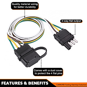 CARROFIX Trailer 4 Wire Plug 32" inch 4 Pin Flat Wire Extension Male & Female Connector