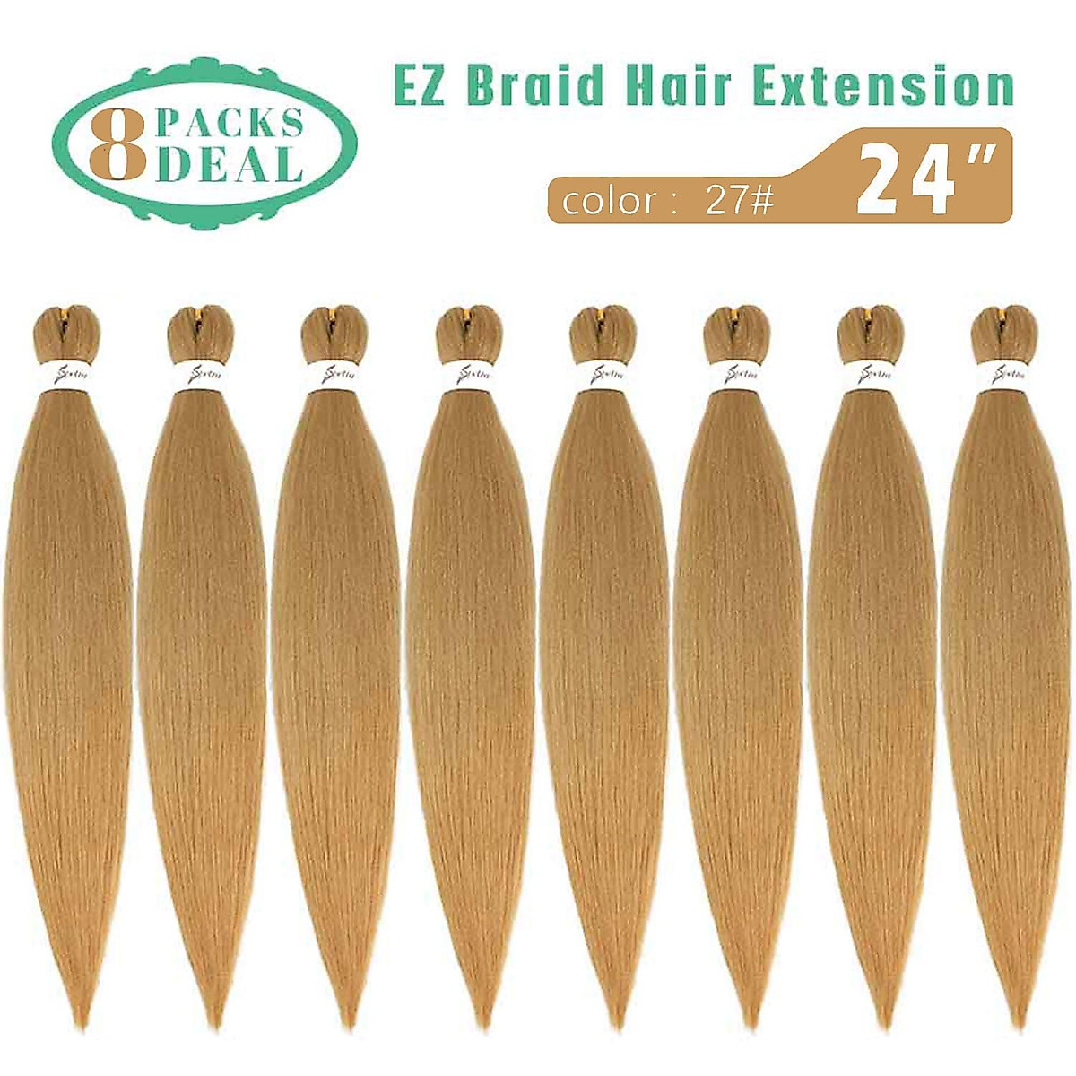 SOKU Pre Stretched Braiding Hair Extensions 24 Inch - 8 Packs Strawberry Honey Blonde Box Braids Synthetic Professional Crochet EZ Braid Neat Yaki Texture Hot Water Setting