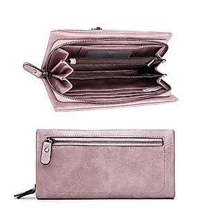 FieemoSun Long Zipper Wallet for Women - Large Capacity Clutch Wallet Portable Hand Wallets Multifunction Wristlet Wallets Easy to Use, Suitable for Daily,Travel,Shopping (Pink)