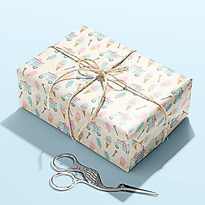 LDGOOAEL Flat Birthday Wrapping Paper Sheets-12 Sheets with 4 Ice Cream Paterns, Gift Wrapping Paper for Birthday, Wedding, Baby Shower Occasions- Pre cut & Folded(19.6" x 27.5“ Per Sheet)…