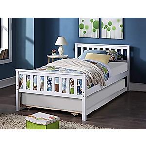 HomSof Twin Trundle, Platform Bed Frame with Headboard and Footboard,for Bedroom Small Living Space, White