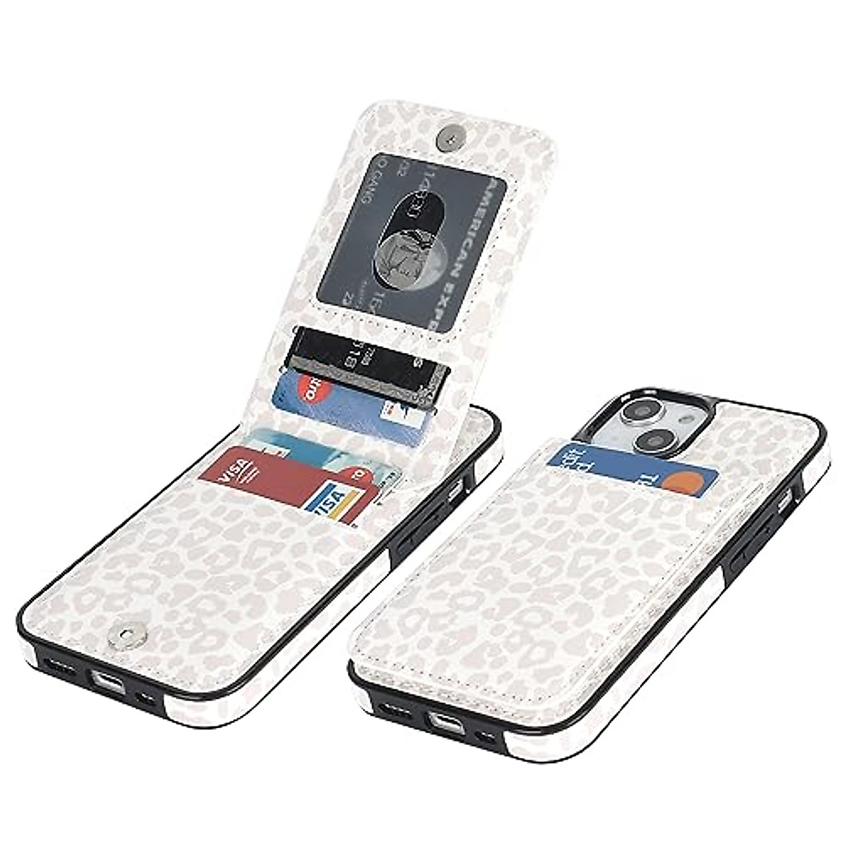 Vaburs Compatible with iPhone 13 and iPhone 14 Case Wallet with Credit Card Holder, White Leopard Cheetah Pattern Flip Premium PU Leather Magnetic Closure Shockproof Protective Cover 6.1"