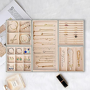 ProCase Jewelry Organizer Tray Drawer Inserts, Stackable Jewelry Drawer Dividers Container Necklace Display Trays Storage Box for Dresser Earring Rings Bracelet, Set of 5 - Grey