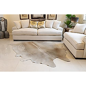 Genuine Grey Beige Cowhide Rug Large 6 x 6-7 ft. 180 x 220 cm