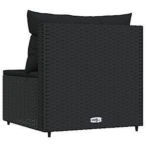 vidaXL Patio Middle Sofa with Cushions, Weather-Resistant Black Poly Rattan Material, Flexible Modular Design, Comfortable Outdoor Seating Solution, Complete with Installation Manual