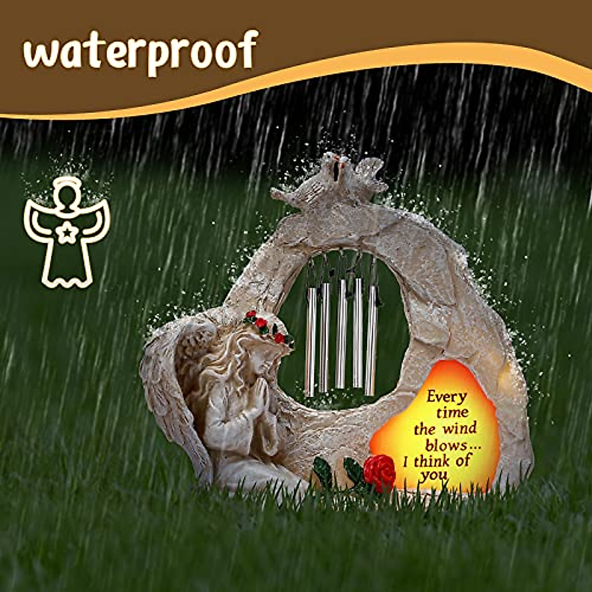 Praying Solar Angel Statue Sympathy Gift,Cementary Decoration Garden Angel Memorial Wind Chime Statue Cementary Sympathy Gift Solar Angel Resin Figurines Light for Home Decoration (Elegant Style)