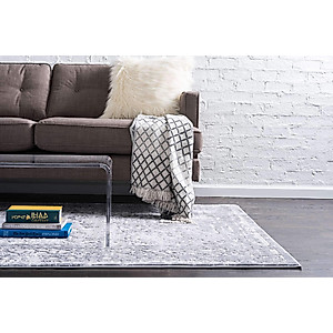Unique Loom Aberdeen Collection Area Rug - Derbyshire (5' 1" x 8' Rectangle, Gray/ Navy Blue)