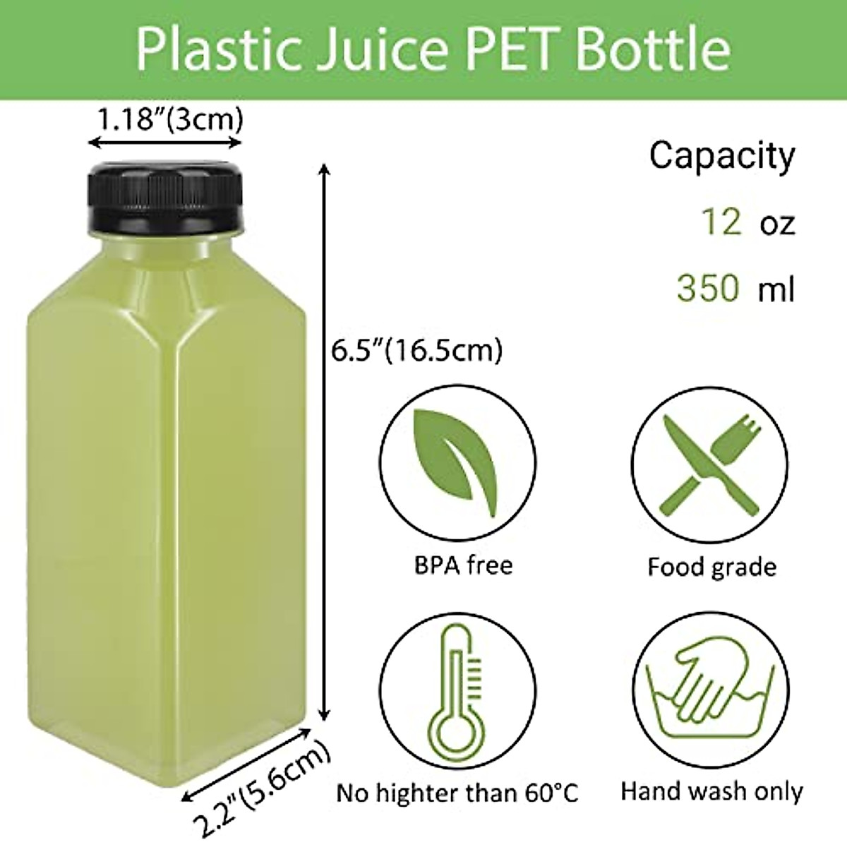 zmybcpack 24 pack 12 oz(350 ml) Clear PET Plastic Juice Bottles with Caps - Plastic Smoothie Bottles-Reusable Bulk Beverage Containers with Tamper Evident Lids for Juicing, Other Beverage