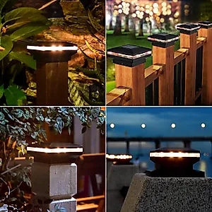 Lightalent Solar Post Lights, Outdoor Post Cap Lights for Fence, Deck, Patio, or Garden, LED High Brightness Waterproof Decorative Warm Lamps, Fits 4x4, 5x5 or 6x6 Wooden Posts (4 Packs)