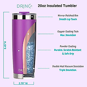 Drinco - 20 oz Stainless Steel Tumbler | Double Walled Vacuum Insulated Mug With Lid, 2 Straws, For Hot & Cold Drinks (2PK, 2pk 20oz Black & Purple)