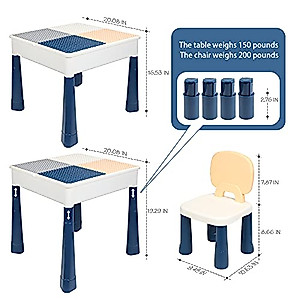 GobiDex 7 in 1 Multi Kids Activity Table Set with 2 Chairs and 100 Pcs Large Size Blocks Compatible with Classic Blocks.Water Table,Sand Table and Building Blocks Table for Toddlers Activity