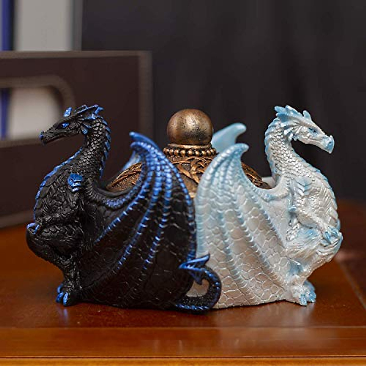 Pacific Giftware Fantasy Celtic Knotwork Dual Yin Yang Dragons Decorative Trinket Jewelry Box Figurine 5.75" Long