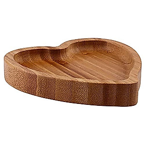 IMIKEYA Heart Shaped Bamboo Tray Wood Plate Wooden Rustic Farmhouse Serving Tray Plate for Home Restaurant Cake Cookie Plate Valentine Christmas Table Decor