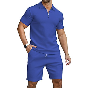 KUYIGO Men's Polo Shirt and Shorts Set Summer Jogging Outfits Fashion Casual Short Sleeve Suit for Men 2 Piece Tracksuit Royal Blue Large