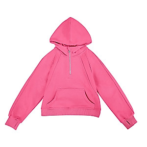 Girls' Hoodies Sweatshirts Half Zipper Pullover Crop Tops for Teen Girls Long Sleeve Sweater Thumb Hole Pink Red