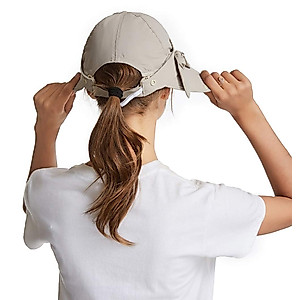 icolor Women Sun Cap Finshing Hats UPF+50 Detachable Face Mask Neck Flap Visor Wide Brim Sun Protection Hiking Hats Khaki