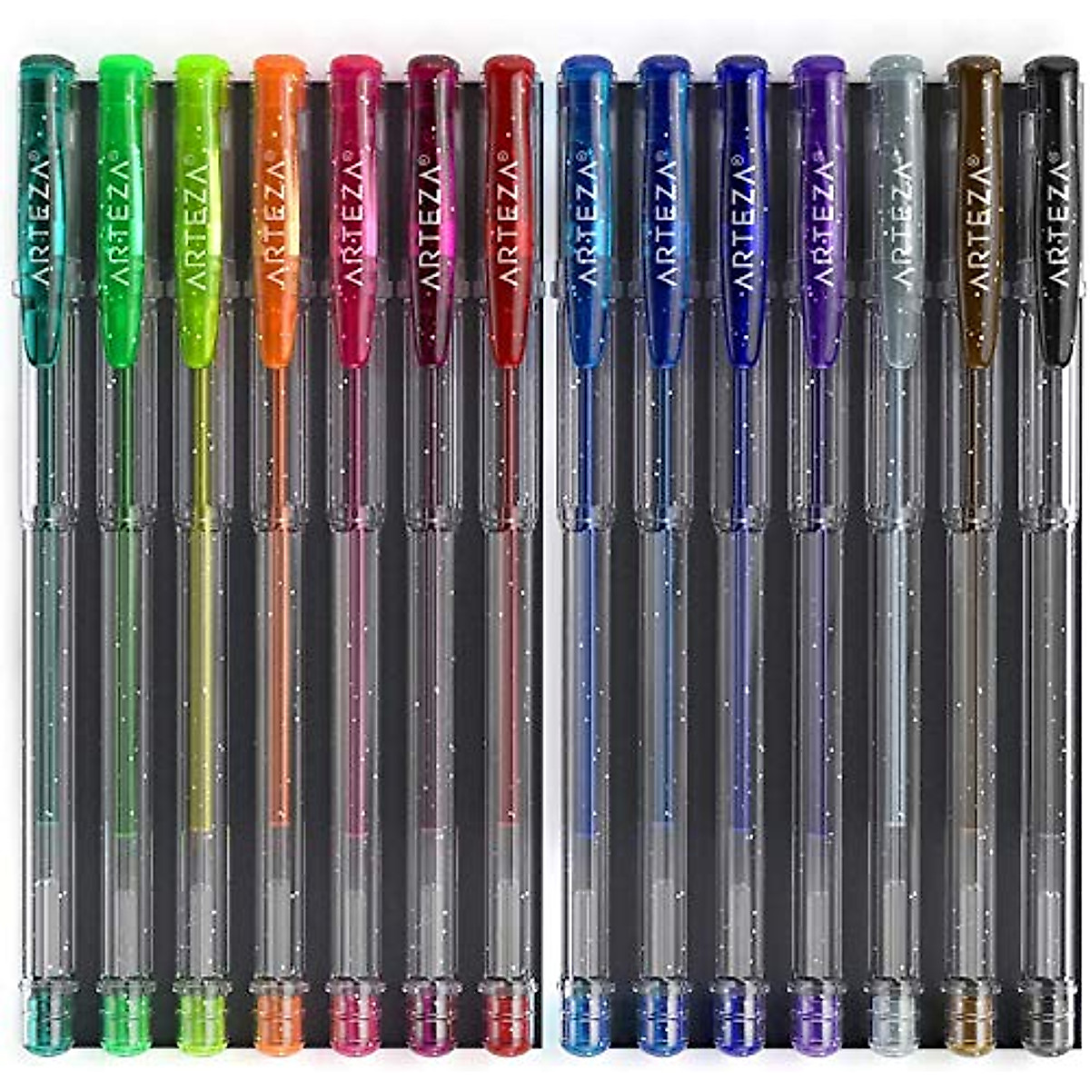 ARTEZA Glitter Gel Pens with Triangular Grip, 14 Colors - 0.8-1.0 mm Tips, Bright and Vivid Ink, Art Supplies for Scrapbooking, Doodling, & Journaling