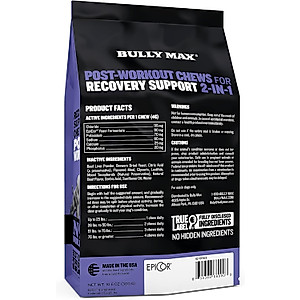 Bully Max 2-in-1 Post-Workout Recovery Support Chews - Dog Vitamins for Small & Large Breeds - Puppy and Adult Dog Hydration & Electrolyte Replenishment - 3 Packs, 75 Chews per Pack