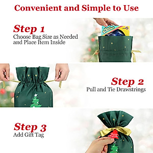 Fabric Gift Bags for Presents - 6 Pcs Large Reusable Christmas Bags with Drawstring (Green Xmas Tree Assorted)