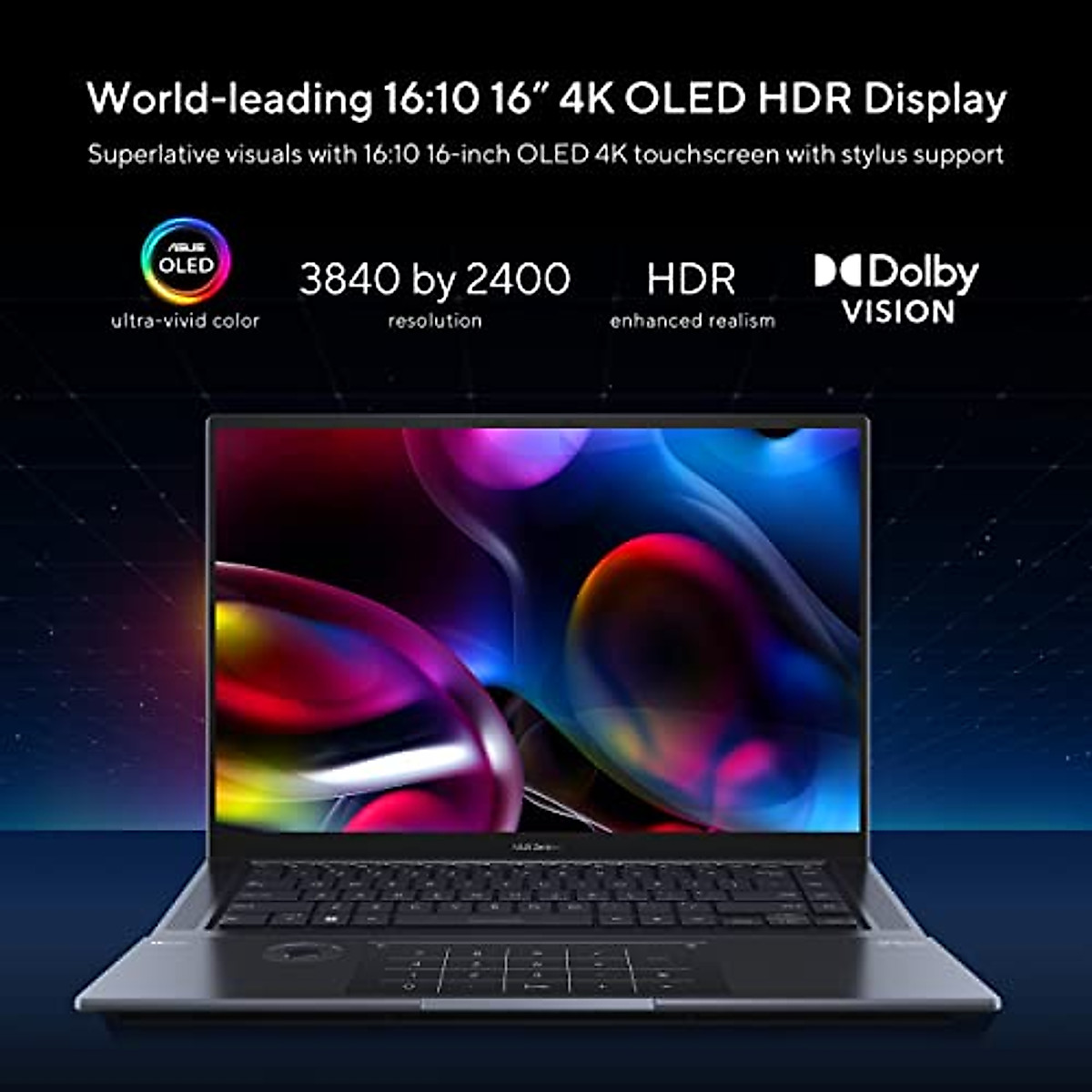 ASUS Zenbook Pro 16X OLED 16" 4K OLED 16:10 Touch Display, Dial, Intel i7-12700H CPU, GeForce RTX 3060 Graphics, 16GB RAM, 1TB SSD, Windows 11 Home, Tech Black, UX7602ZM-DB74T