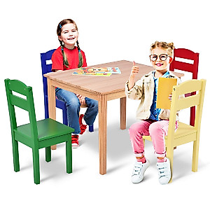 Costzon Kids Table and Chair Set, 5 Piece Wood Activity Table & Chairs for Children Arts Crafts, Homework, Snack Time, Preschool Furniture, Gift for Boys Girls, Toddler Table and Chair Set, Multicolor