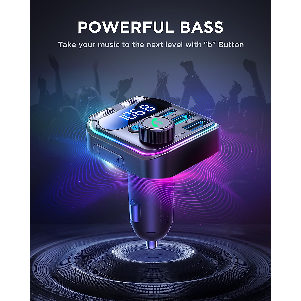 JOYROOM Bluetooth 5.3 FM Transmitter Car Adapter, [Stronger Dual Mics & HiFi Deep Bass Sound], 48W PD&QC3.0 USB C Car Charger Cigarette Lighter Adapter, Hands-Free Calling Radio Stereo Receiver