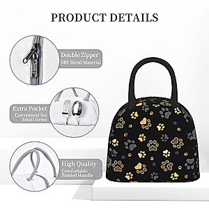 Niuyoif Gold Dog Paw Print Lunch Box Reusable Insulated Waterproof Lunch Bag Cooler Tote Box With Pocket Zipper Closure For Women Men Work/Travel/Picnic