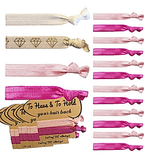 KIWILEPI Bachelorette Party Favors, 7 Packs Hair Ties for Bride and Bridesmaids, Pink Blush White Diamond Hair Tie, Cute Wedding Gifts
